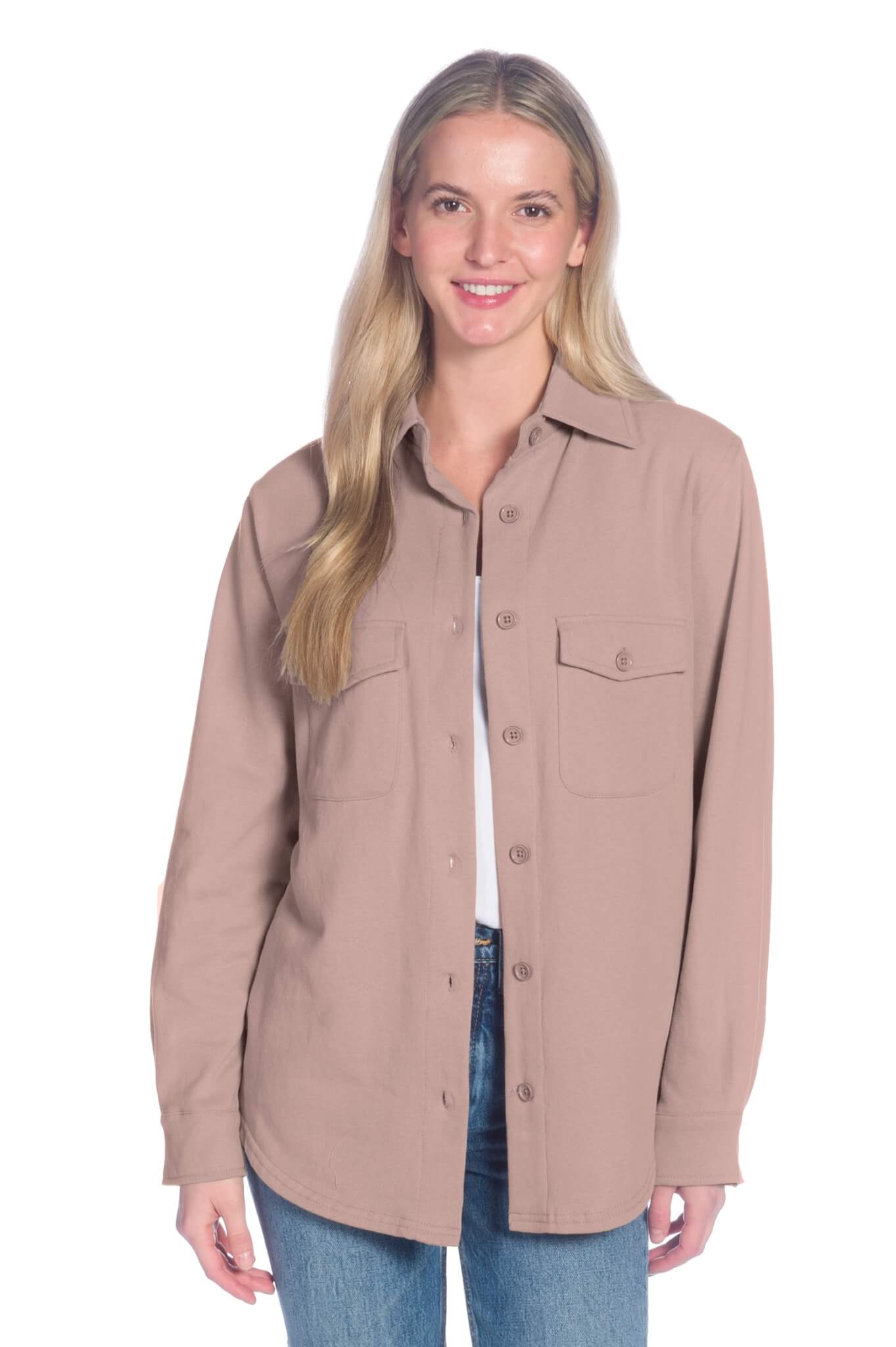 Long Sleeve Button-Up Fleece Shirt Jacket with Chest Pockets - DKR ...