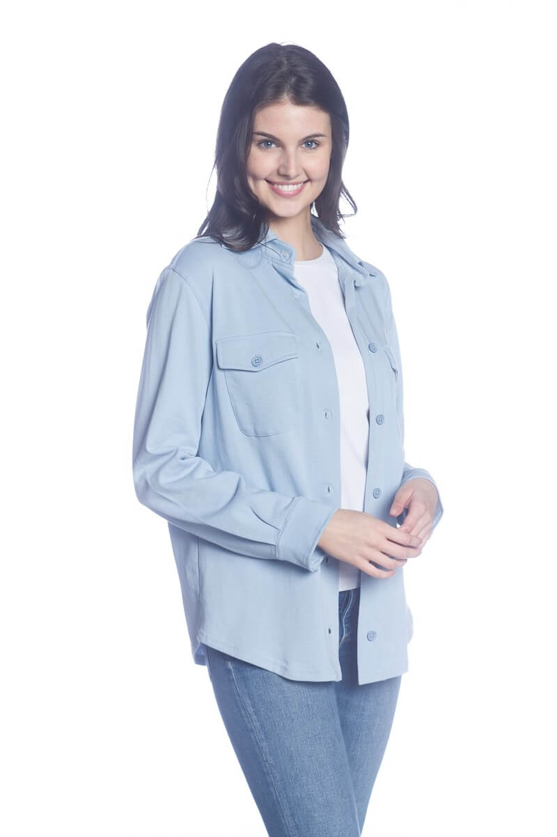 Long Sleeve Button-Up Fleece Shirt Jacket with Chest Pockets - DKR ...